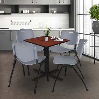 30-inch Square Table and 4 'M' Stackable Grey Chairs - Bed Bath ...