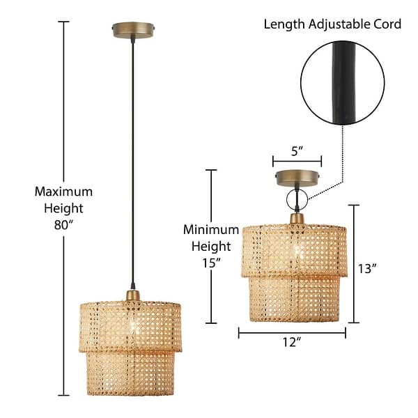 Kimika River of Goods Tan and Gold Rattan and Metal 12-Inch Pendant ...