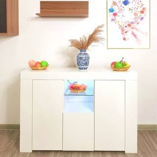 Buffet Sideboard with LED Light, Kitchen Server Cabinet, Wood Sidebaord ...