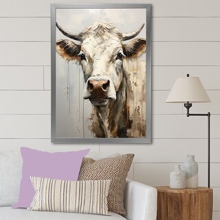 Designart "Minimalism Beige Cow Portrait I" Animals Cow Framed Wall Art ...