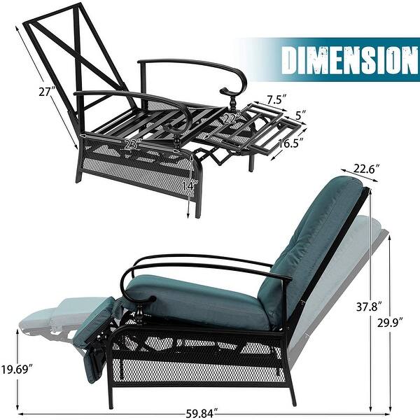 SUNCROWN Outdoor Patio Adjustable Metal Recliner Lounge Chair - Bed ...