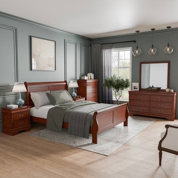 Furniture of America Devi Traditional Solid Wood 6-Piece Sleigh Bedroom ...