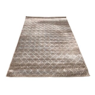 Dark Beige Geometric Diamonds Silky Glam Contemporary Area Rug - Bed ...