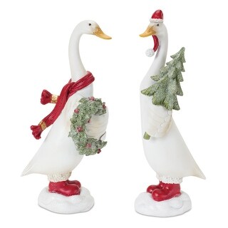 Holiday Goose Figurine with Wreath and Tree Accent (Set of 2) - Bed ...