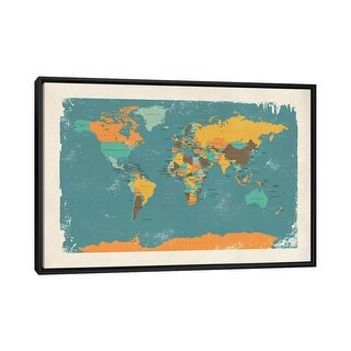 iCanvas "Retro Political Map Of The World I" by Michael Tompsett Framed ...