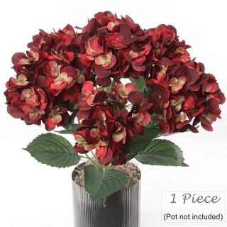 UV Burgundy Hydrangea Bush with 7 Silk Flowers & Leaves by Floral Home ...