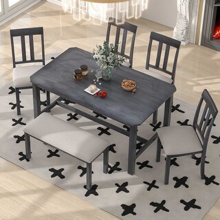 6Pcs Dining Set for 6, Extendable Dining Table with 4 Chairs & a Bench ...