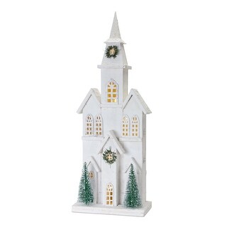 2 LED White Glittered Church Table Top Decoration with Timer - B/O 28 ...