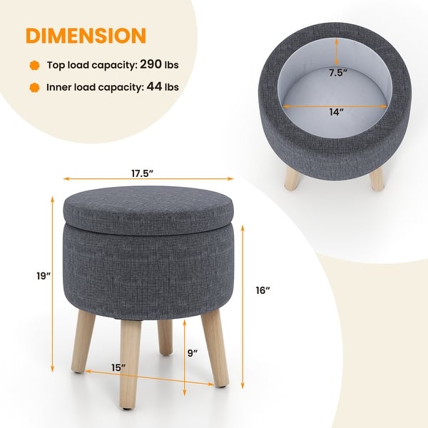 Costway Round Storage Ottoman Accent Storage Footstool with Tray for ...