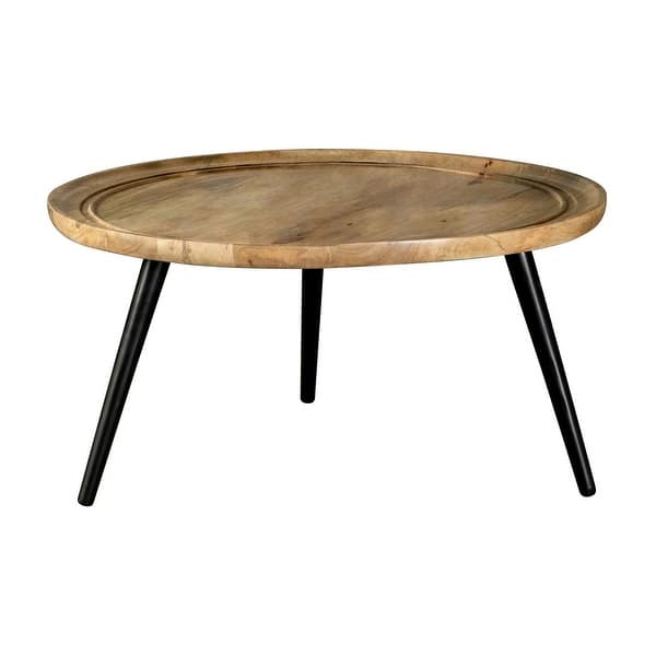 Piyo 36 Inch Round Coffee Table, Raised Edge Top, Tripod Black Iron Legs - Bed Bath & Beyond ...