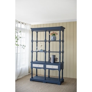Blue 4 Tiered Wooden Shelf with 2 Drawers, Display Storage Shelf - Bed ...