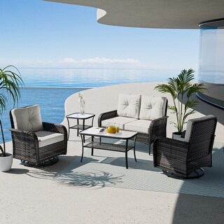 EAGLE PEAK 5 PCS Rustic Veranda Wicker Patio Furniture Set, Loveseat, 2 ...