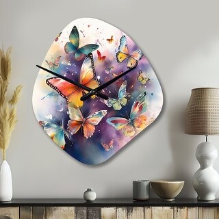 Designart - Purple Butterflies In The Air - Butterfly Large Wall Clocks ...