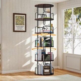 5-Tier 360° Vertical Spinning Book Storage Shelf for Living Room - Bed ...