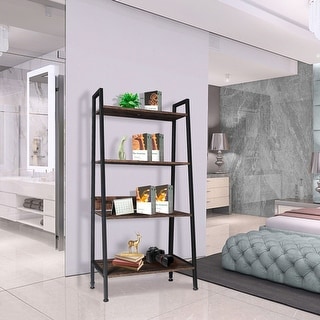 Industrial Style 4-Tier Ladder Bookshelf Organizer,Rustic Brown Ladder ...