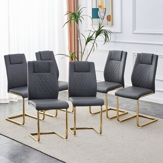 6 Pcs Dining Chairs, PU Upholstered Kitchen Chairs With Metal Legs ...