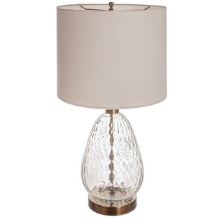 Textured Glass Base Table Lamp with Cotton Drum Shade - 14.0"L x 14.0"W ...