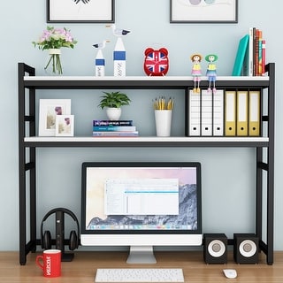 2 Tier Desktop Bookcase for Computer Desk, Multipurpose Wood Countertop ...