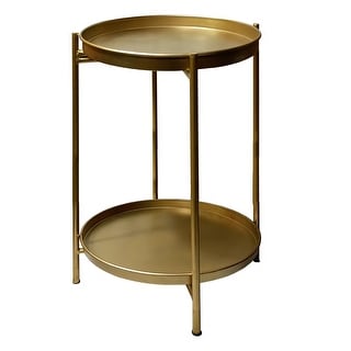 Vica 20 Inch High Round Side End Table with 2 Tier Iron Frame, Matte ...
