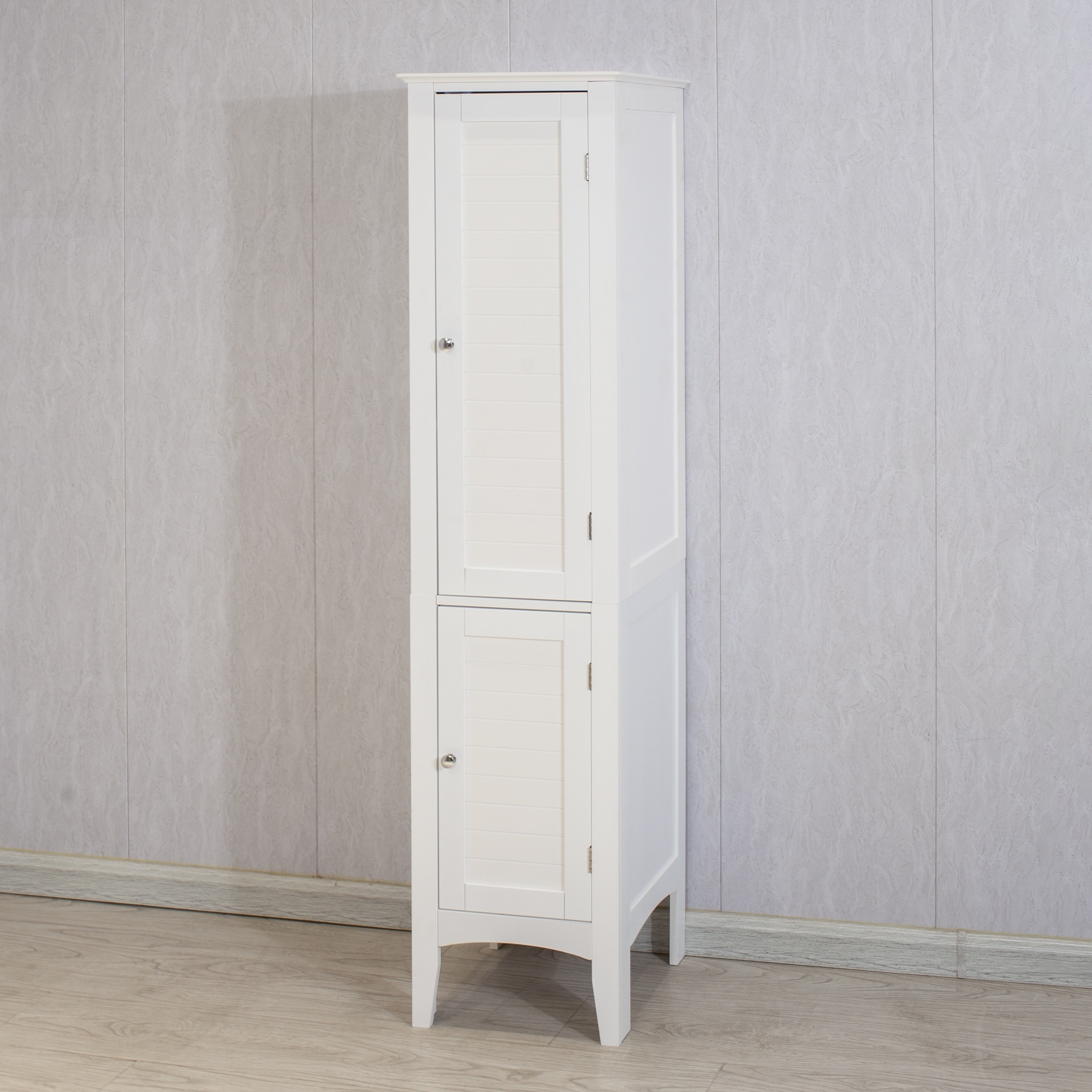 Tall Narrow Tower Freestanding Cabinet with 2 Shutter Doors 5 Tier ...