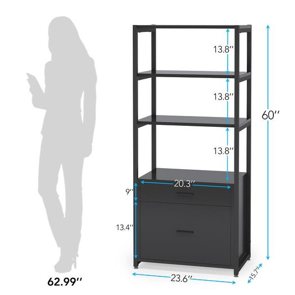 Wood 4-Tier File Cabinet with 2 Drawers and Storage Shelf for Home ...