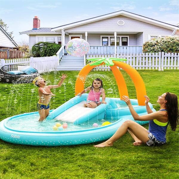 Sable Inflatable Play Center Wading Pool with Slide for Kids Children ...