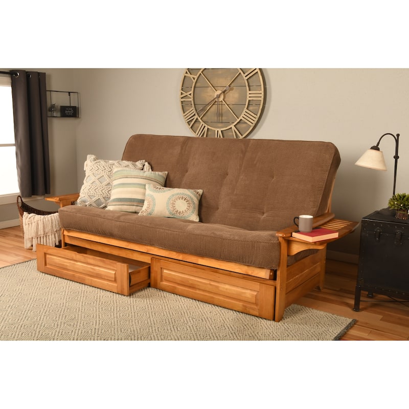 Somette Phoenix Queen-size Storage Futon Set in Butternut Finish with ...