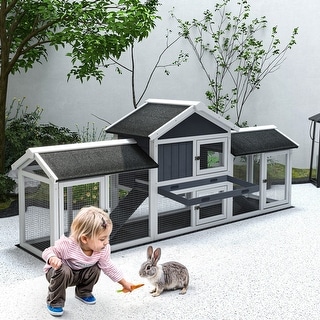 Moasis 85" Wooden Large Rabbit Hutch Bunny Cage with Waterproof Asphalt ...