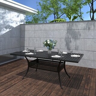 80" Patio Cast Alum Rectangular Extending Dining Table with Umbrella ...