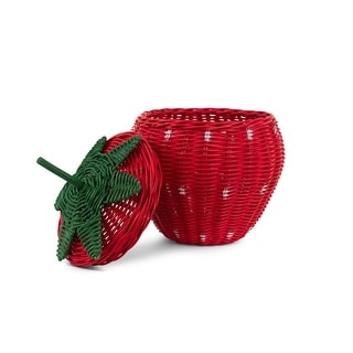 Hand Woven Strawberry Rattan Storage Basket with Lid Decorative Bin ...
