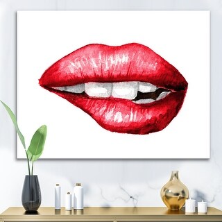 Designart "Sexy Plump Puffy Woman Lips Biting" Modern Canvas Wall Art ...