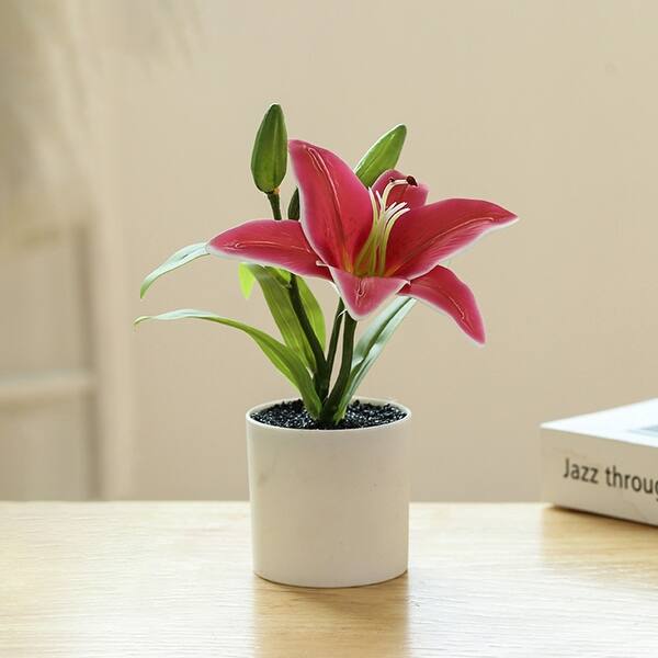 Fake Flower Pot Simulated Easy Care Plastic Realistic Lily Bonsai ...