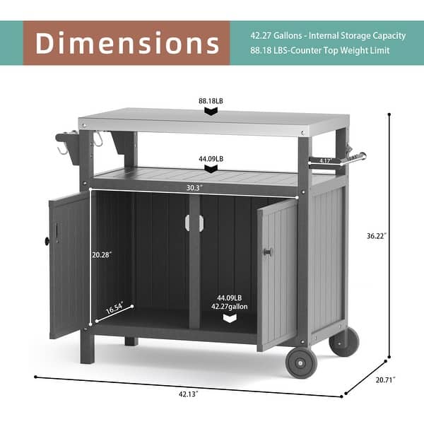 42.13 in. W Stainless Steel Countertop Outdoor Grill Cart on 2 Wheels ...