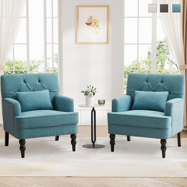 Erommy Modern Accent Chair, High Back Armchair, Upholstered Fabric Button Single Sofa with ...