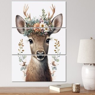 Designart "Cute Baby Caribou With Floral Crown I" Animals Caribou ...