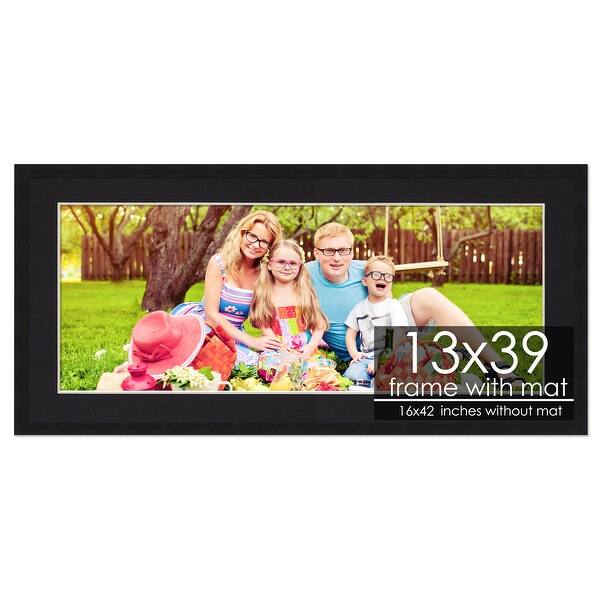 13x39 Frame with Mat - Black 16x42 Frame Wood Made to Display Print or Poster Measuring 13 x 39 ...