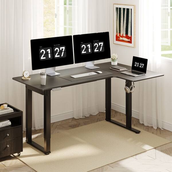 FlexiSpot L-Shaped Height Adjustable Standing Desk 4 Legs Dual Motors ...