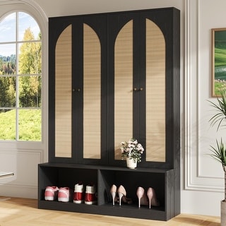 4-In-1 Farmhouse Widen Hall Tree with 4 Rattan Doors - Bed Bath ...