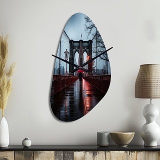Red Grey New York Brooklyn Bridge I - New York Wall Clocks in Fall ...