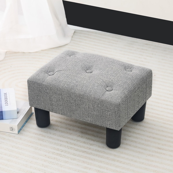Adeco Button Tufted Linen Foot Stool Rectangular Small Ottoman - On ...