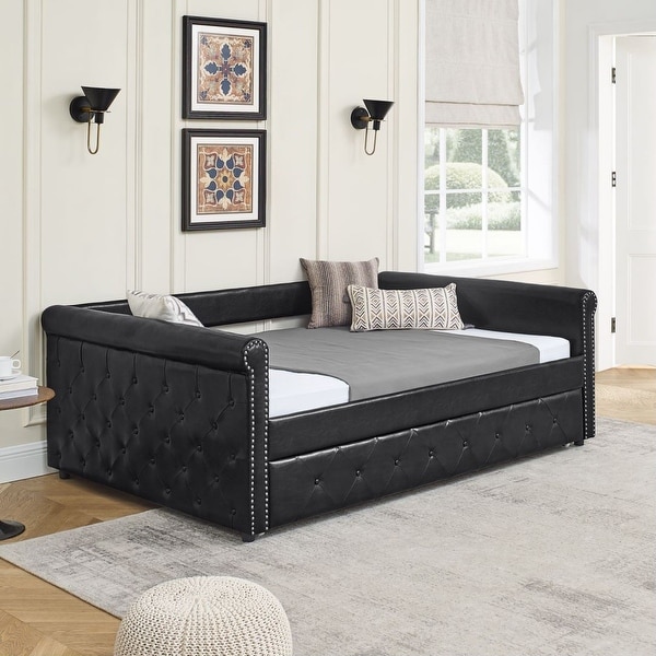 Full Size Upholstered Daybed/Sofa Bed with L-shaped Headboard - Bed ...