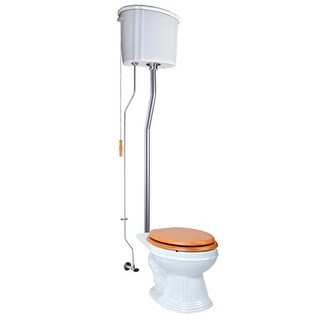 High Tank Toilet - Cherry Wooden Raised Tank, White Round Bowl and ...