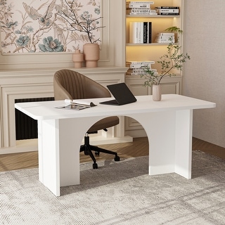 White Office Desk Large Arched Base Work Table, Home Office Furniture ...