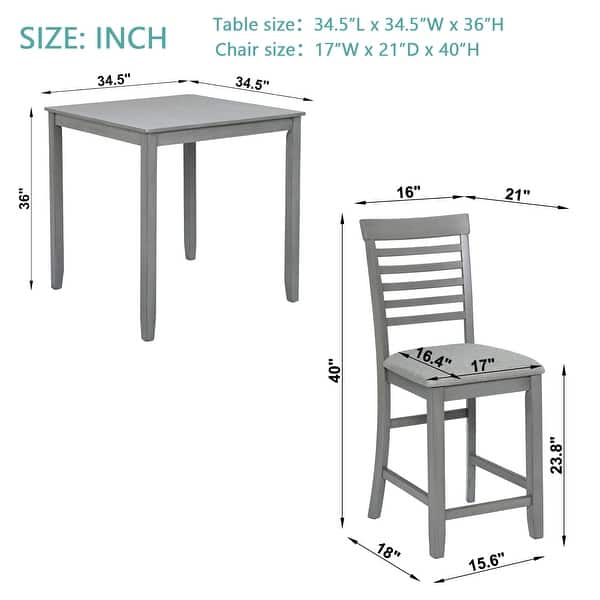 5 Piece Dining Set with Counter Height Square Table and 4 Trapezoid ...