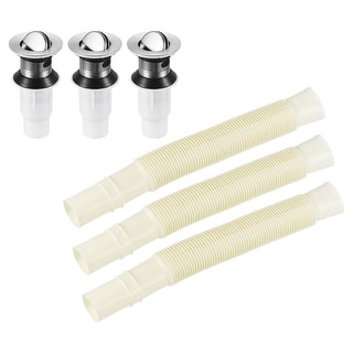 3 Set Flip Cover Drain Stopper Strainer w 70cm Pipe for Wash Basins ...