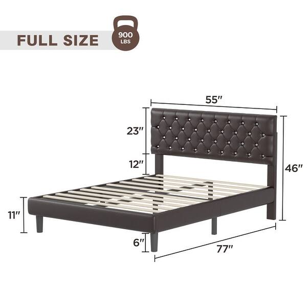Brown Classic Style Full Size Button-tufted Leather Upholstered ...