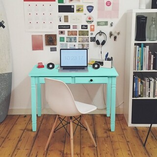 43.3'' Two-Tone Computer Desk with 2 Drawers - Solid Wood Legs, Soft ...