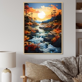 Designart "River Azure Mirrors III" Lakes & Rivers Framed Canvas Prints ...