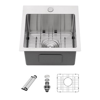 Kichae Bar Sink 15 inch Square Drop-in Prep Kitchen Sink - 15"x15"x9 ...