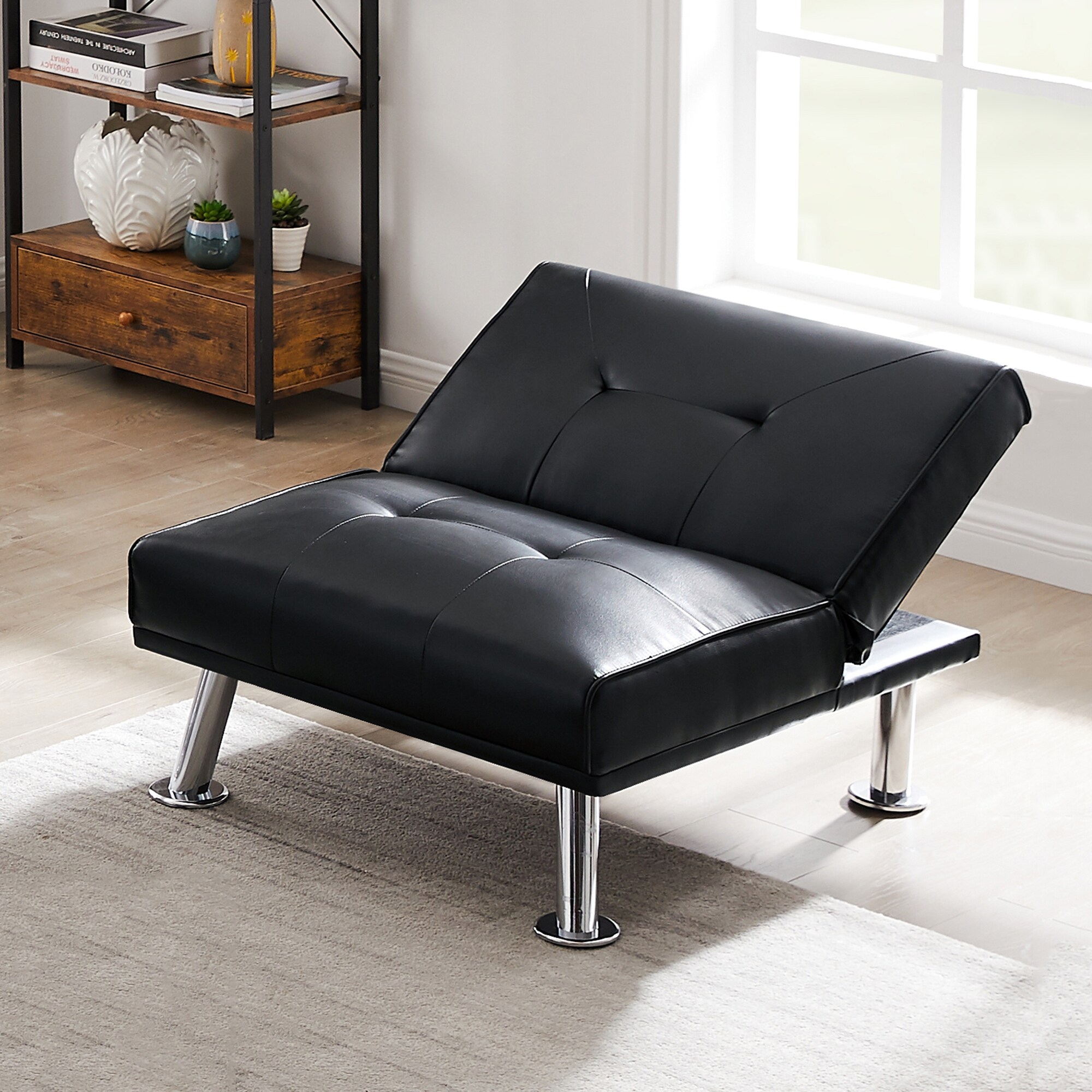 Modern Single Sofa Bed with Ottoman Convertible Folding Futon Chair Leather Chaise Lounge Chair with Metal Legs On Sale Bed Bath Beyond 34847196